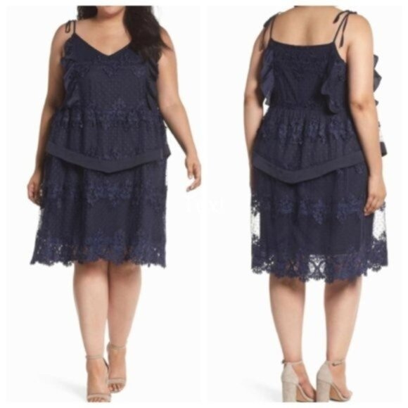 Lost Ink | Dresses | Lost Ink Swing Lace Peplum Dress Navy Plus 4x ...